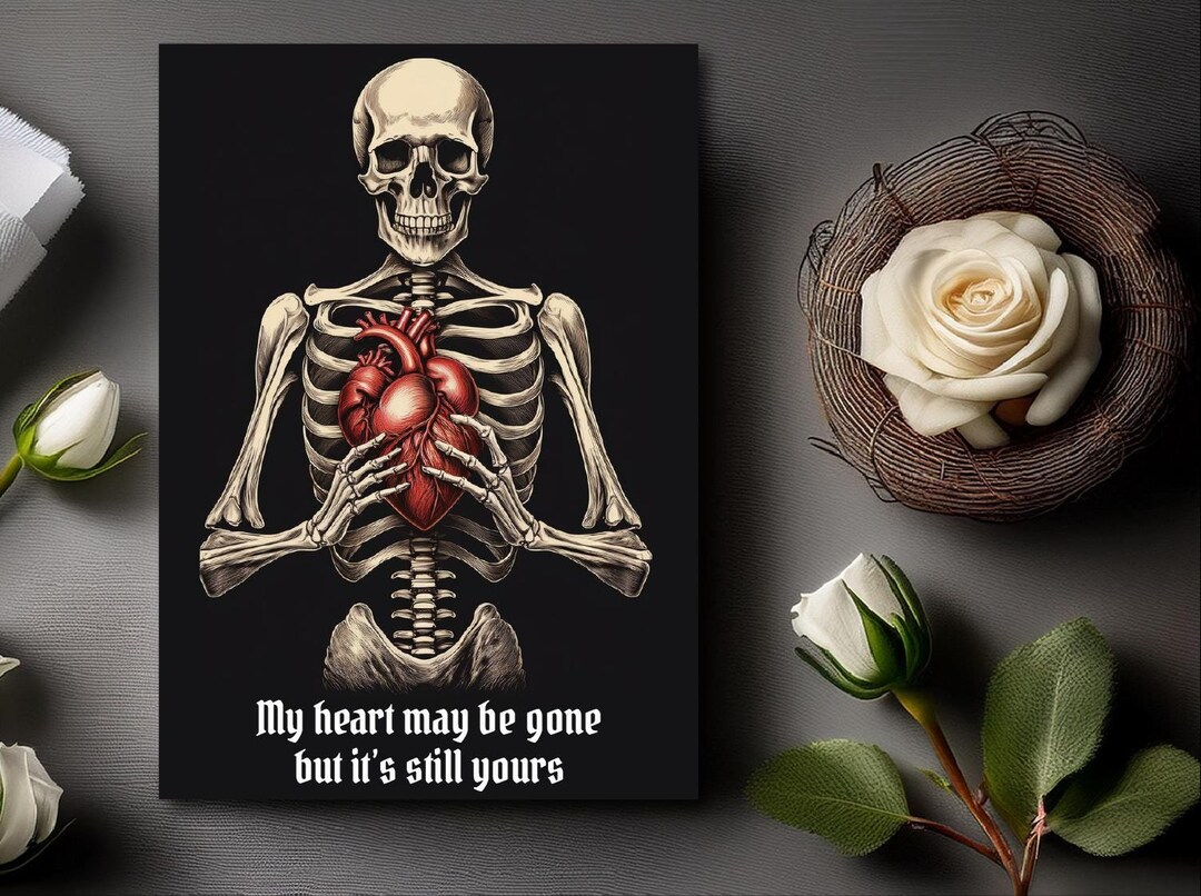 Goth Anniversary Card Skeleton Holding Heart Goth Romance Love Card ...
