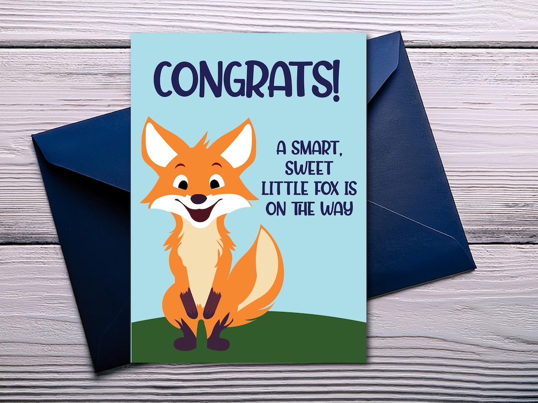 Printable Congrats Card | Smiling Fox Baby Shower Card, Digital ...