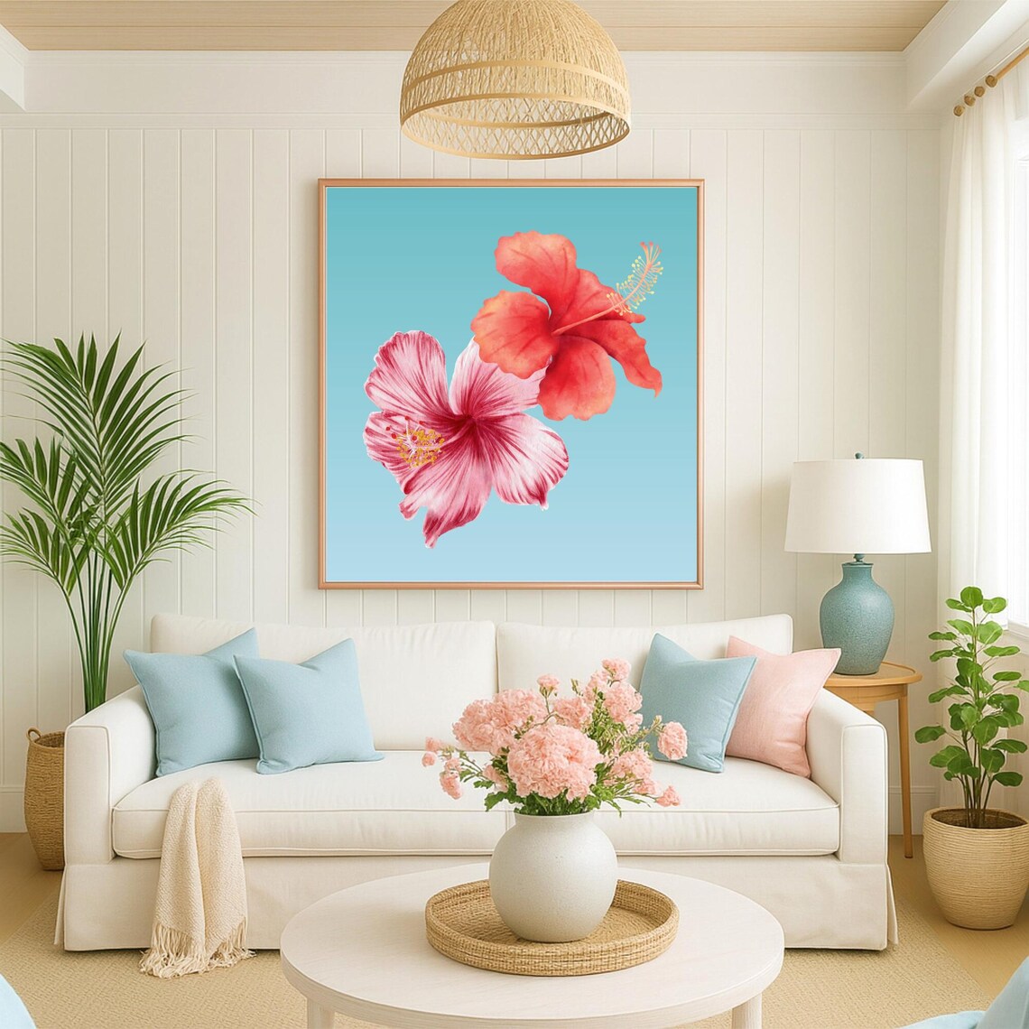Tropical Hibiscus Flower Print – Coastal Botanical Wall Art (digital ...