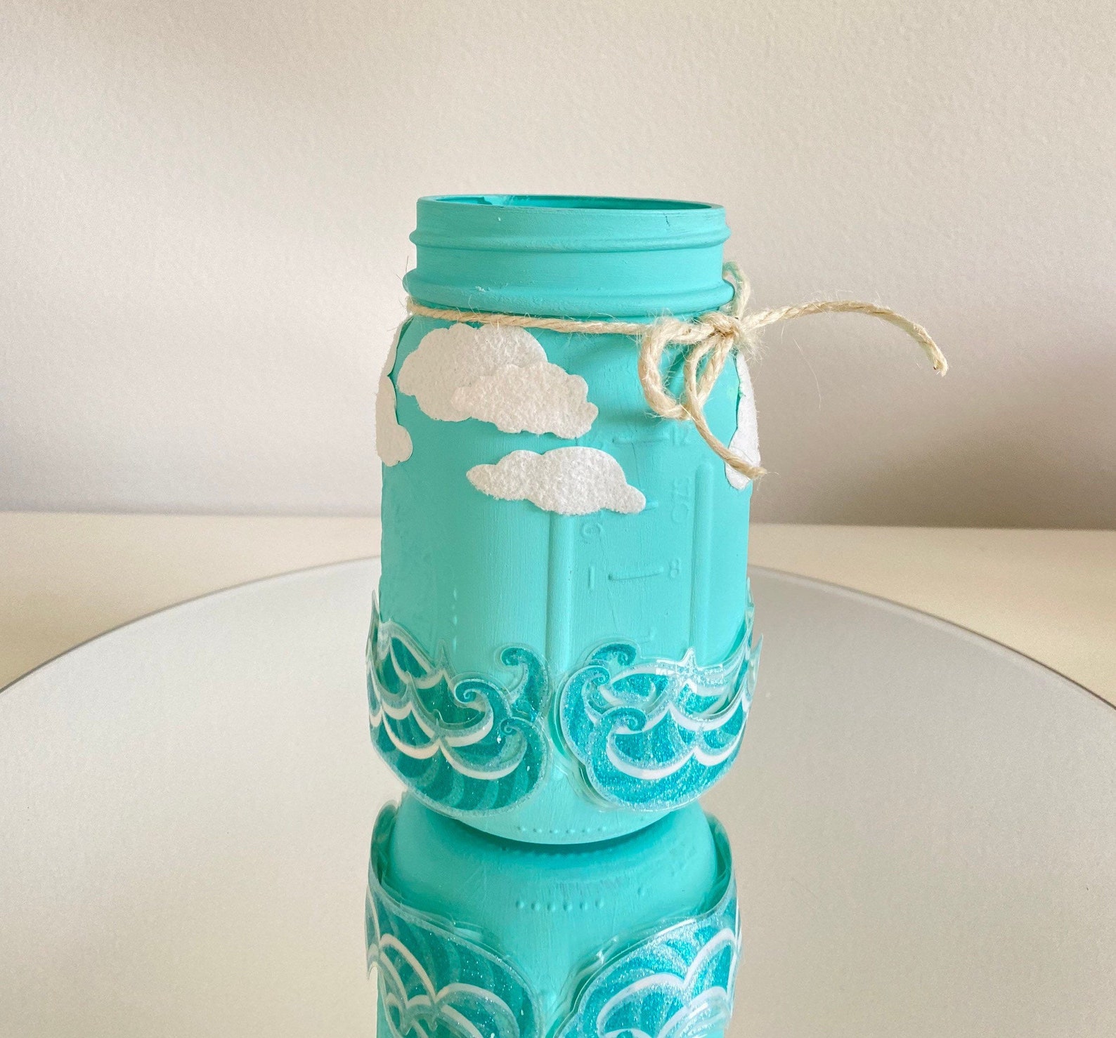 Lake/sea Waves With Clouds Mason Jar - Etsy
