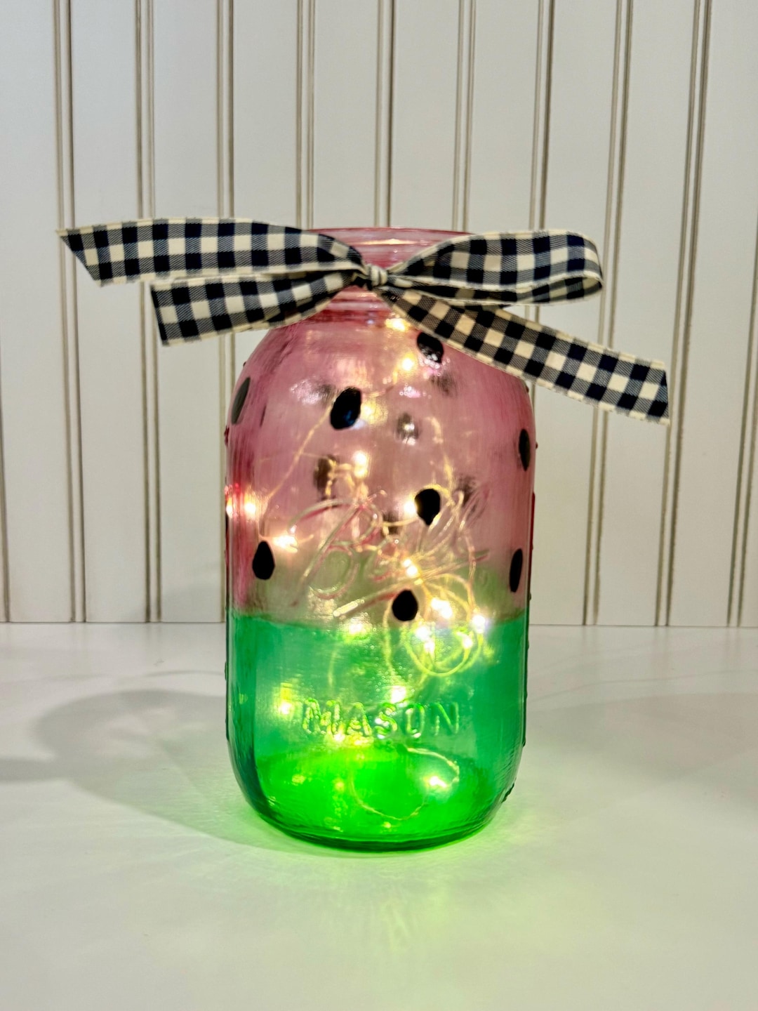 Sweet Tinted Watermelon Mason Jar With LED String Lights - Etsy