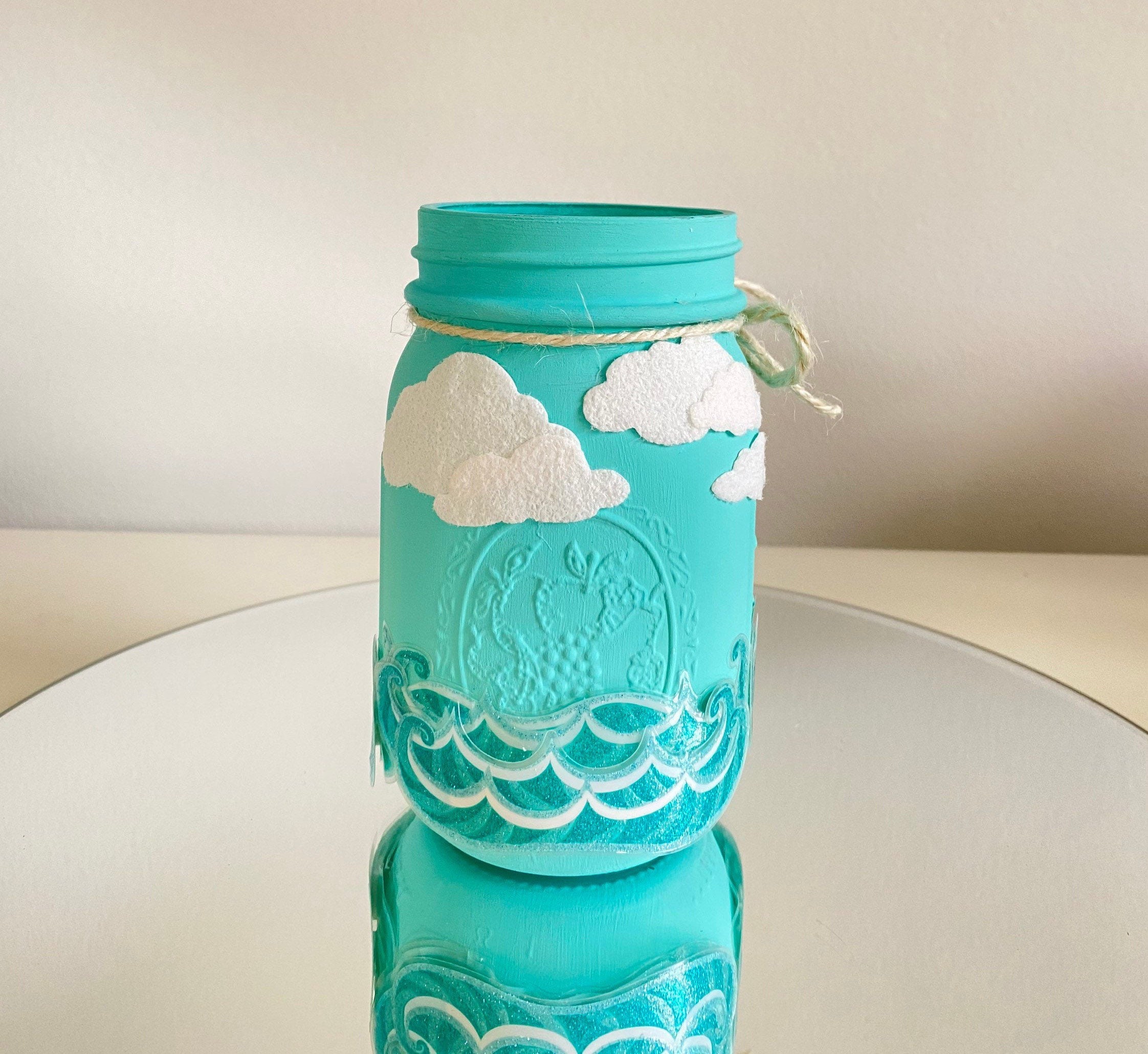 Lake/sea Waves With Clouds Mason Jar - Etsy