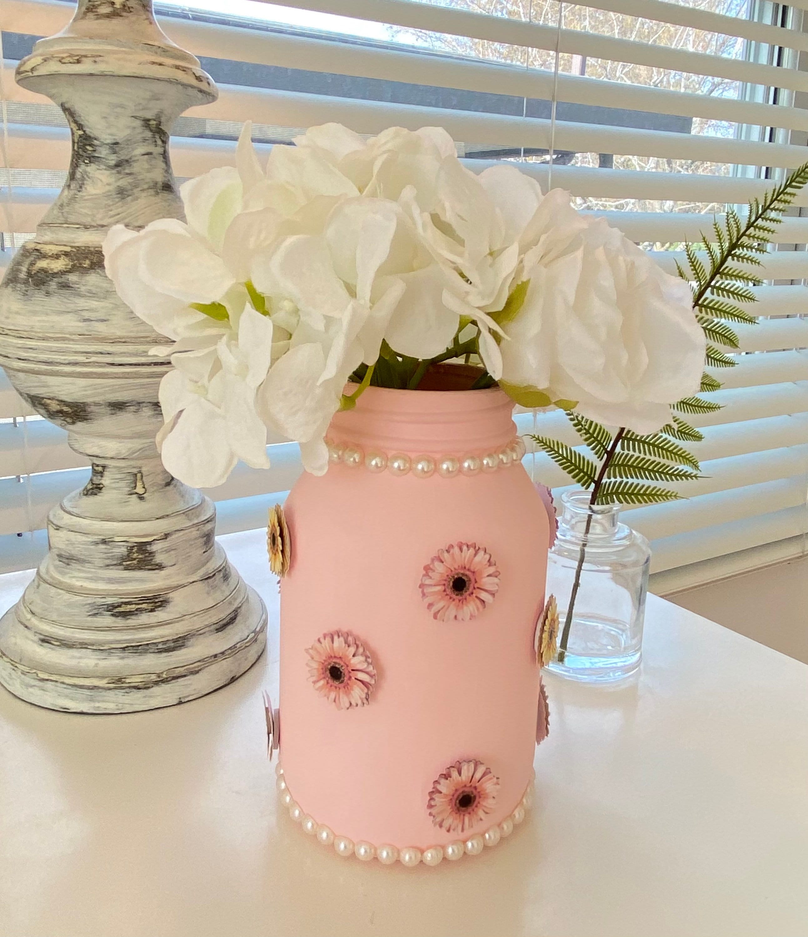 Gorgeous Boho Hand-painted Pink Quart Mason Jar With Flower - Etsy