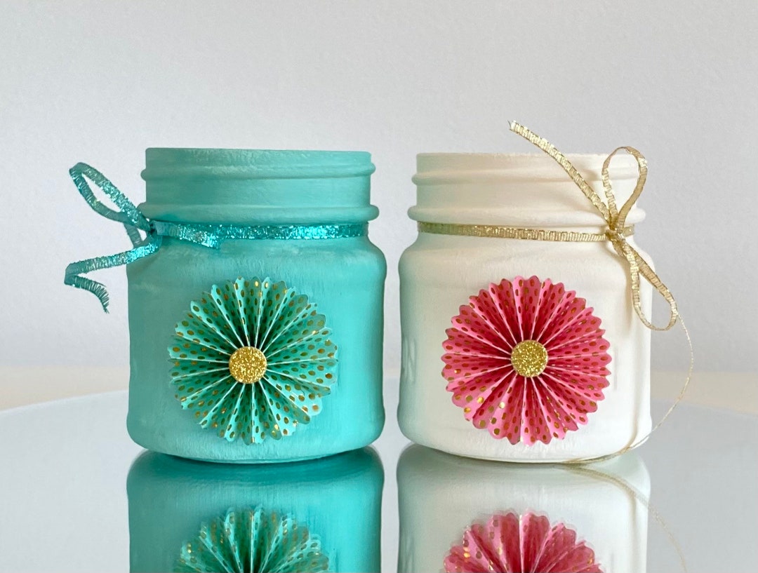 Set of Two Cute Small Hand Painted Mason Jars With Paper - Etsy