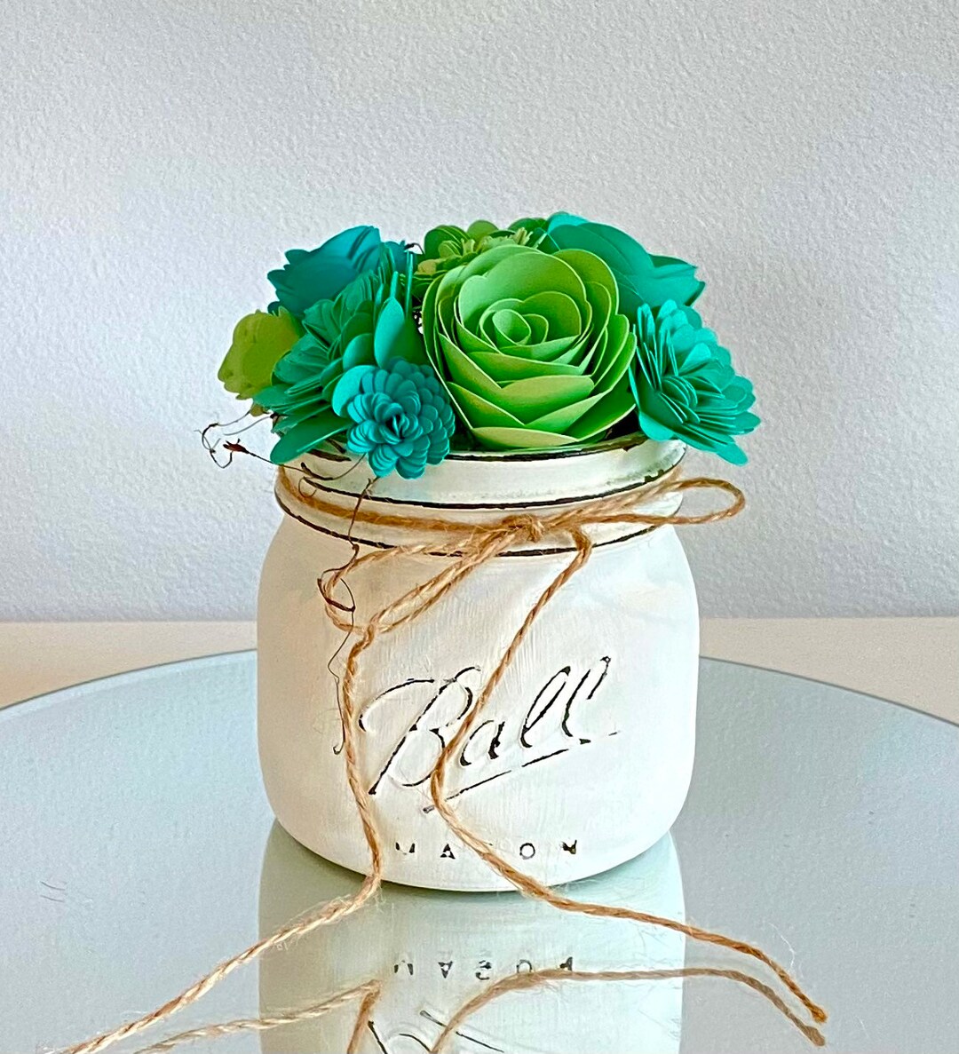 Paper Flower Bouquet in Chalk Painted Mason Jar - Etsy