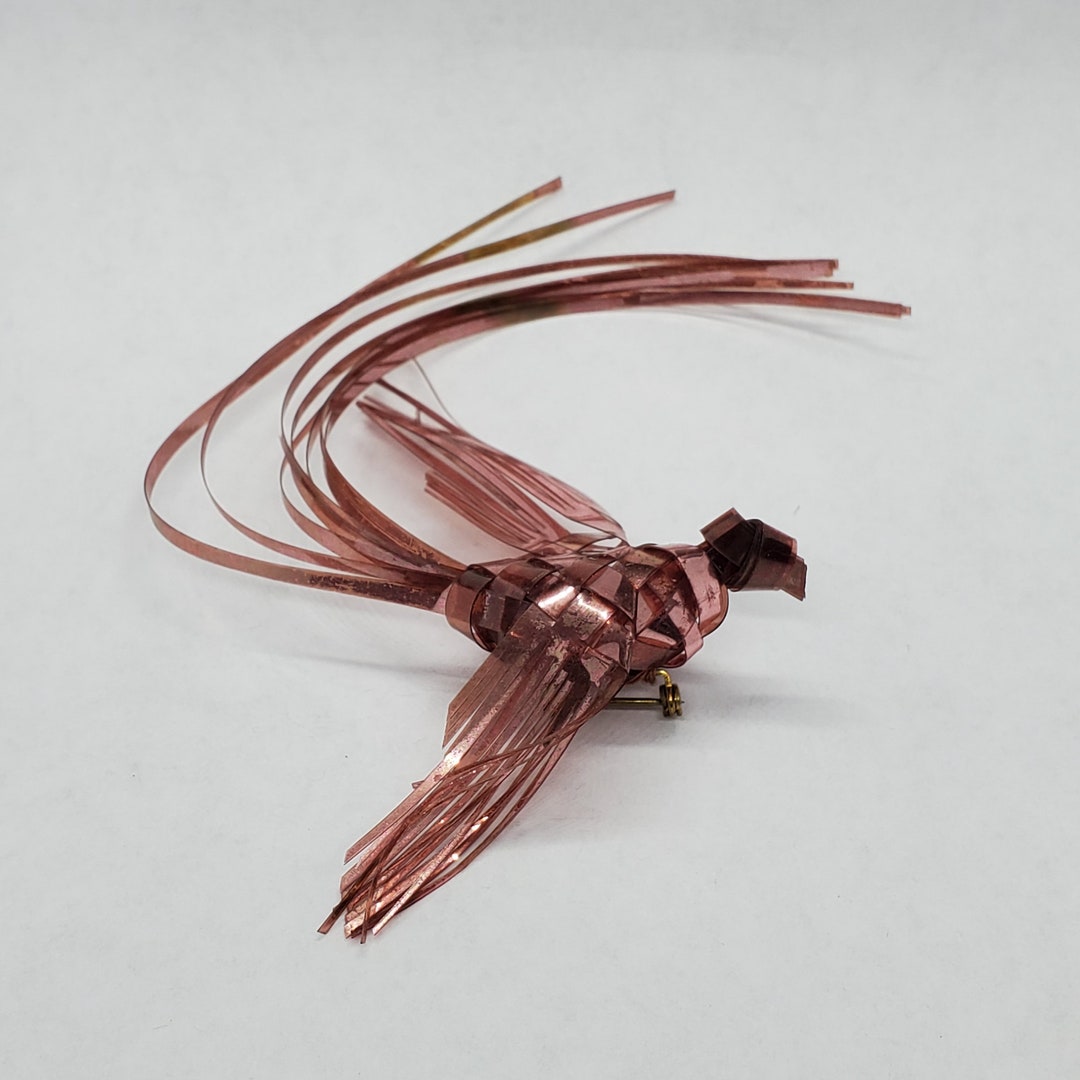 Vintage Handmade Origami Bird Brooch Pin Pink Woven Braided Acetate ...