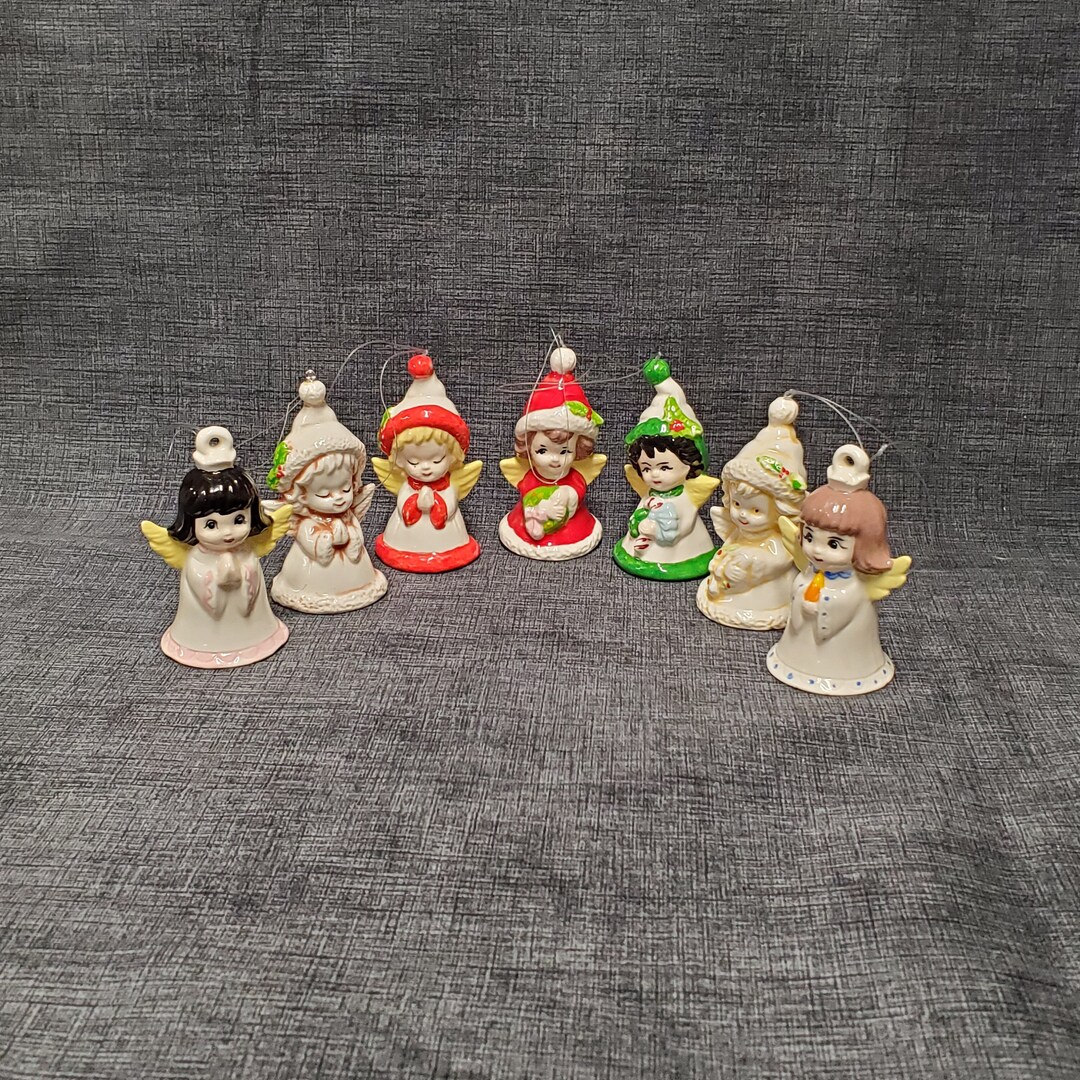 Hand Painted Ceramic Angel Bell Christmas Ornaments - Etsy