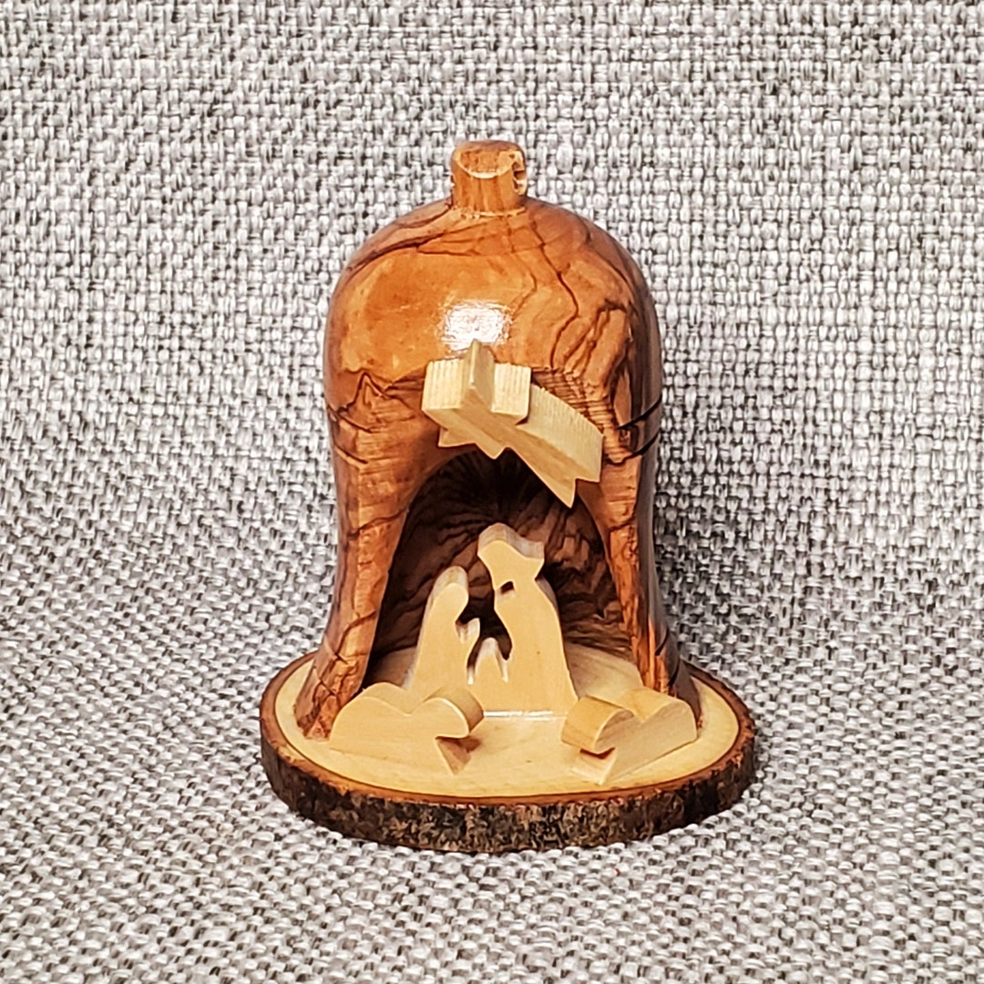 Vintage Carved Wood Nativity Bell Ornament - Etsy