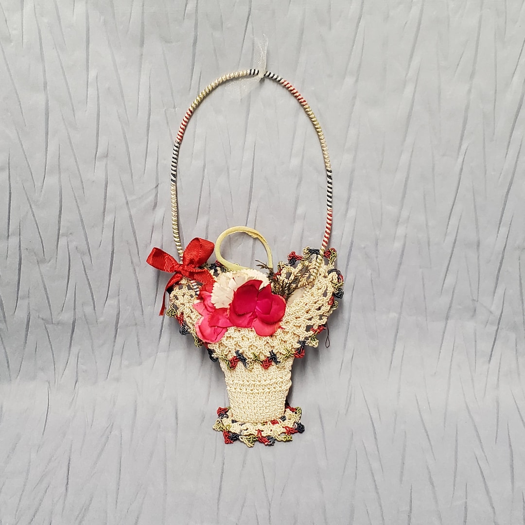 Vintage Crochet Flower Basket Sachet - Etsy