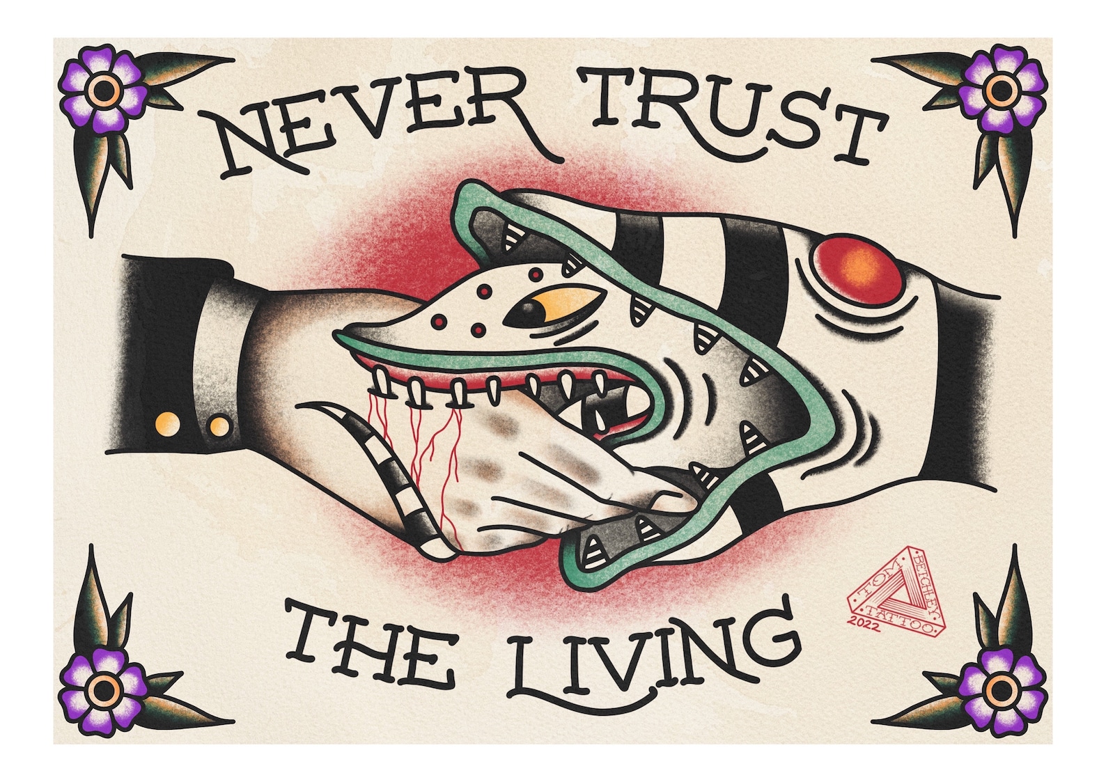 Disgruntled Ghost never Trust the Living Inspired Tattoo Flash Style A4 ...