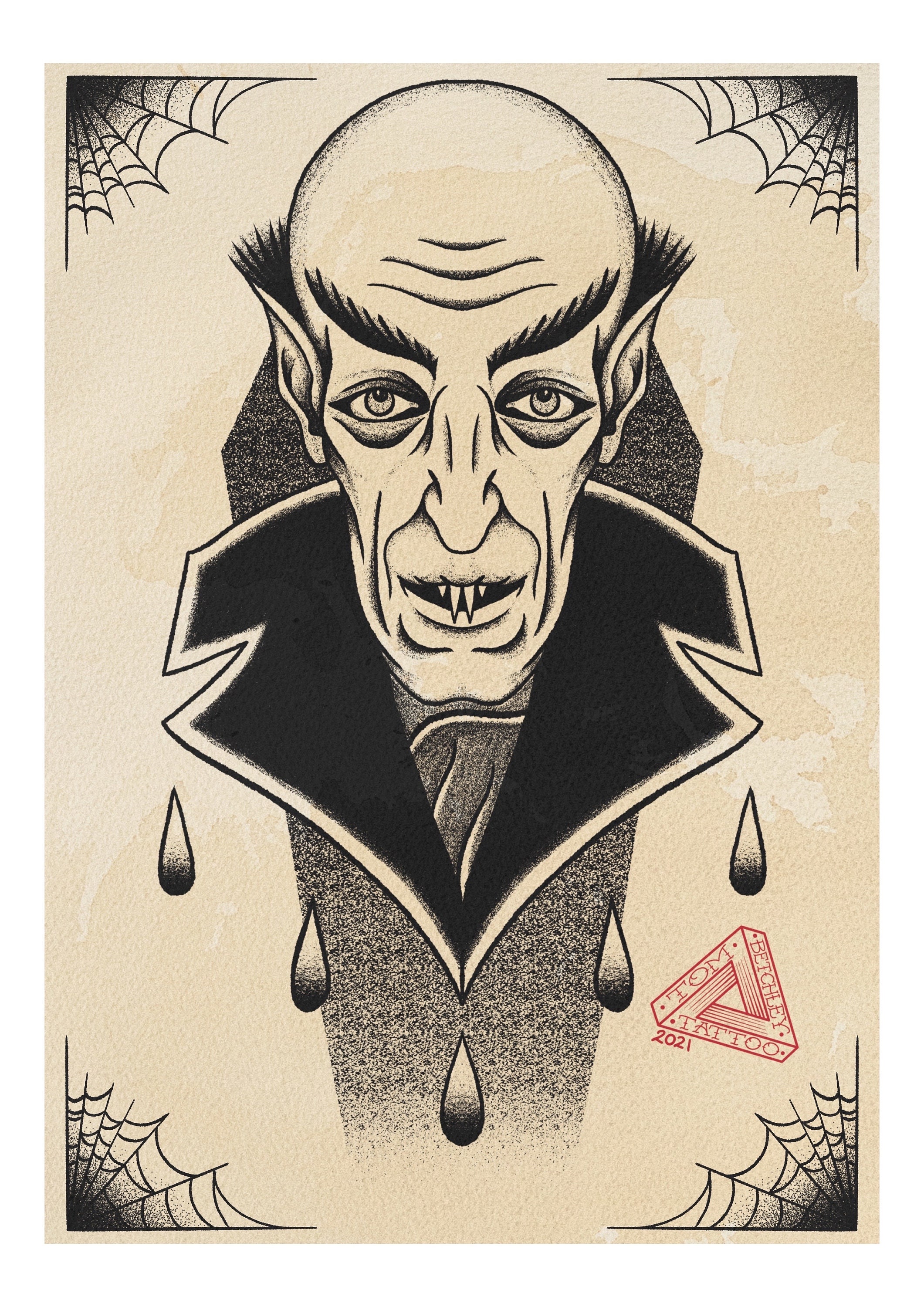 Nosferatu orlock Tattoo Flash Style A4 Gicleé Print - Etsy