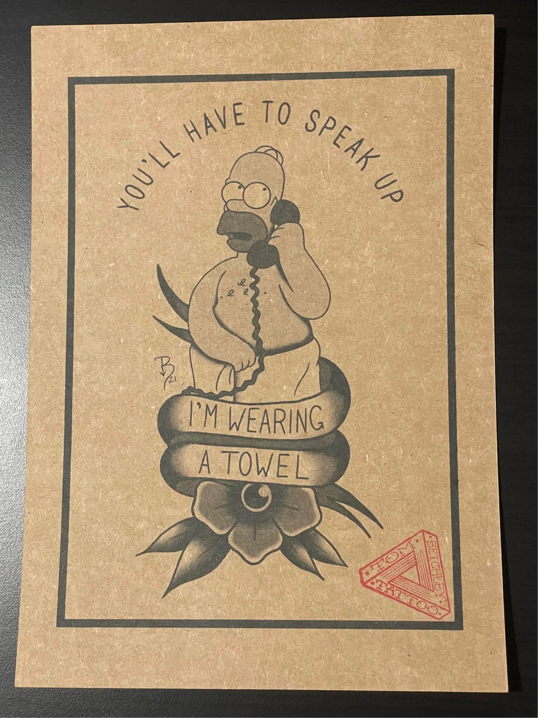 Simpsons Inspired “i’m Wearing a Towel” Tattoo Flash Style A4 Print - Etsy