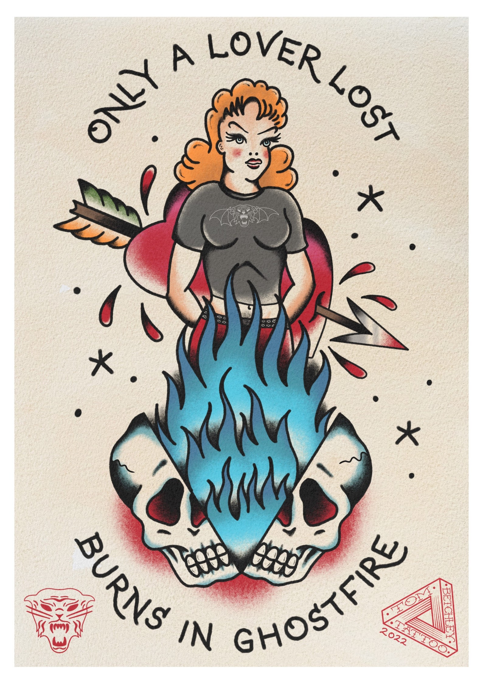 Tiger Army ghostfire Inspired A4 High Quality Tattoo Flash - Etsy