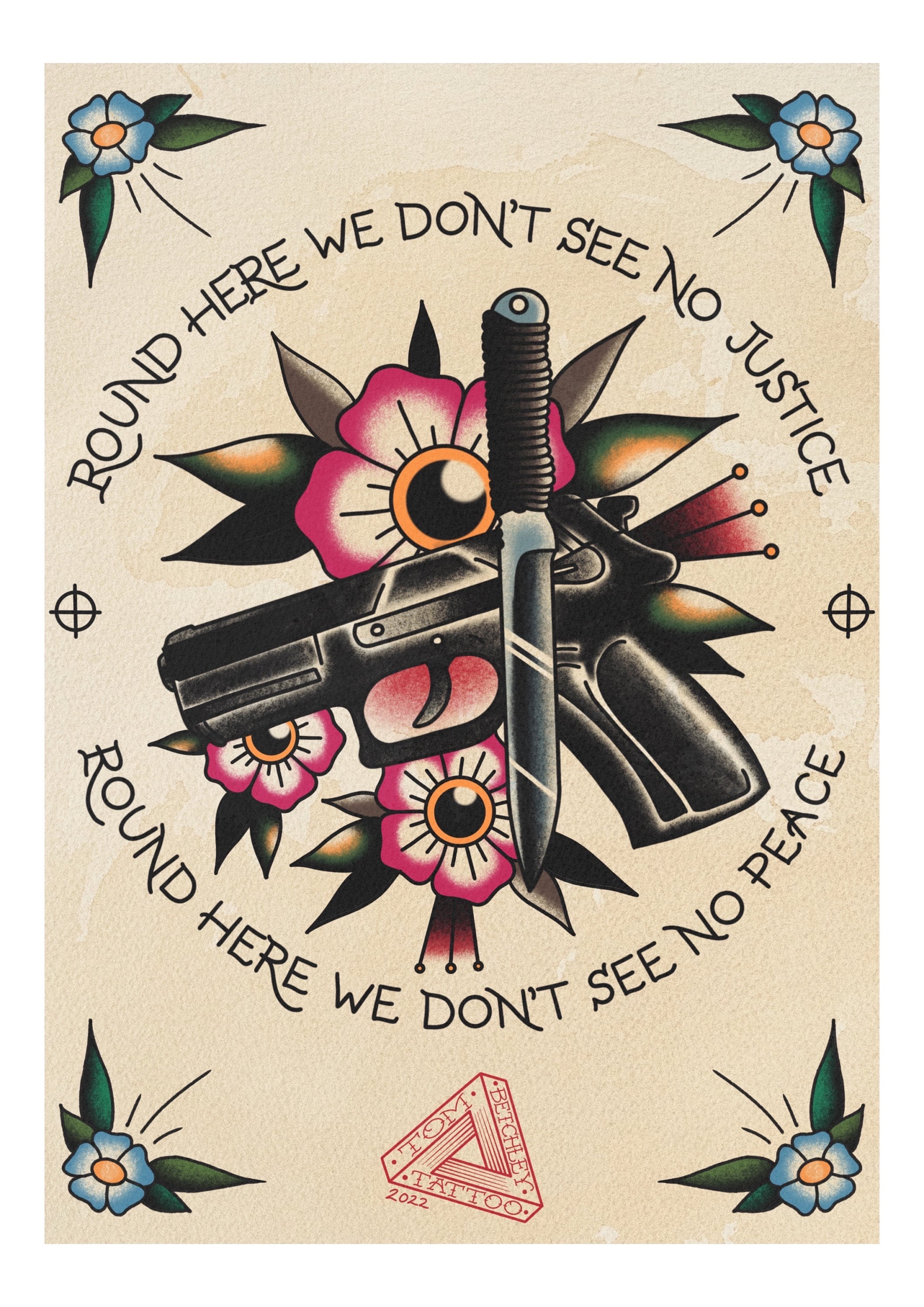 American Traditional Revolver Tattoo