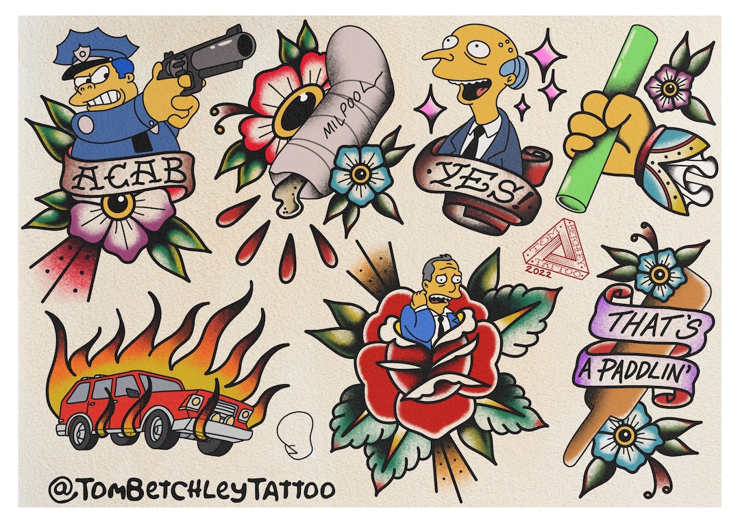 The Simpsons Inspired Tattoo Flash Sheet 1 A4 High Quality Print - Etsy