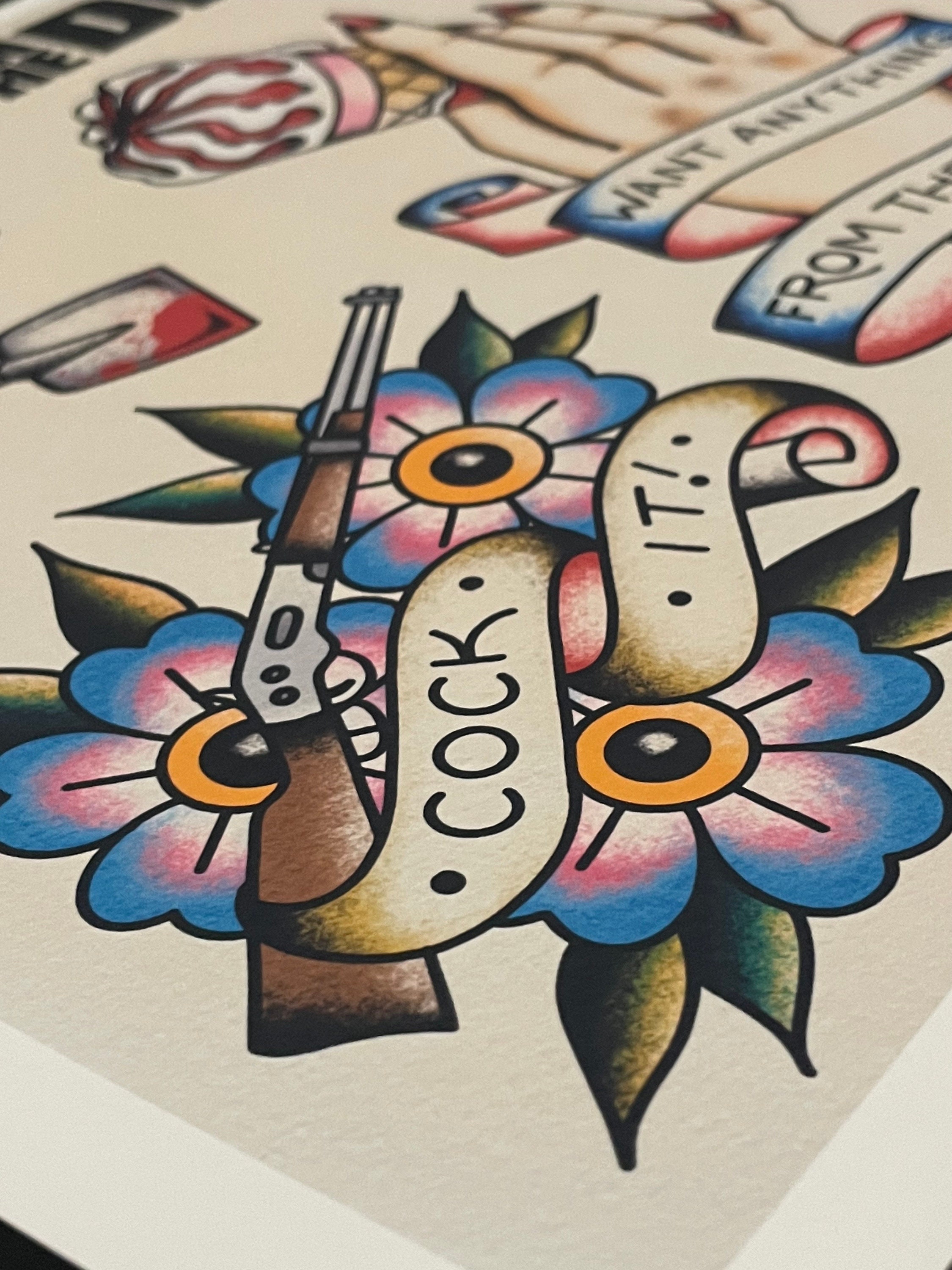 American Traditional Gun Tattoo