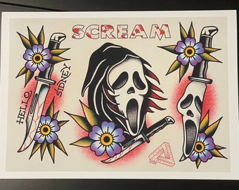 Scream Inspired Ghostface Tattoo Flash A4 Print - Etsy