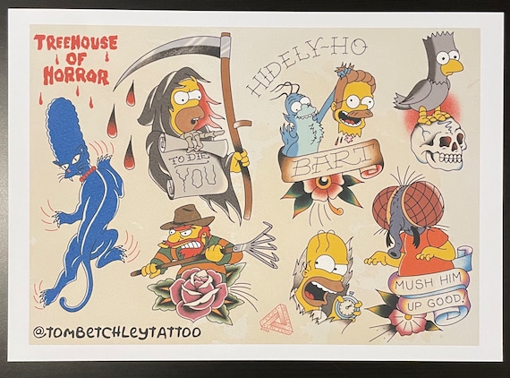 Simpsons treehouse of Horror Tattoo Style A3 Flash Sheet - Etsy