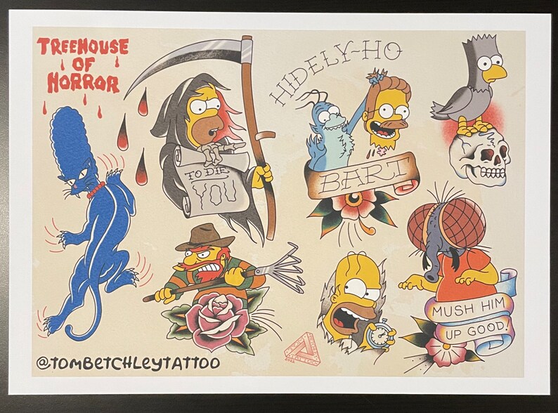 Simpsons treehouse of Horror Tattoo Style A3 Flash Sheet - Etsy
