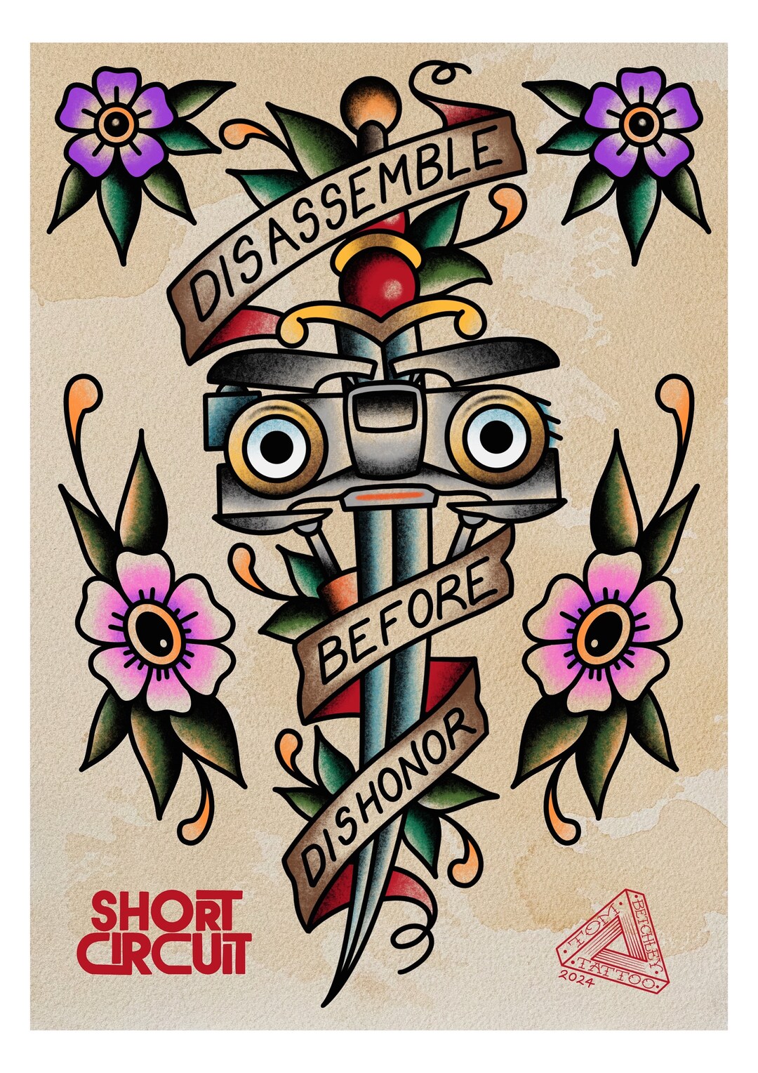 Short Circuit Johnny 5 Inspired Tattoo Flash Style A4 Print - Etsy