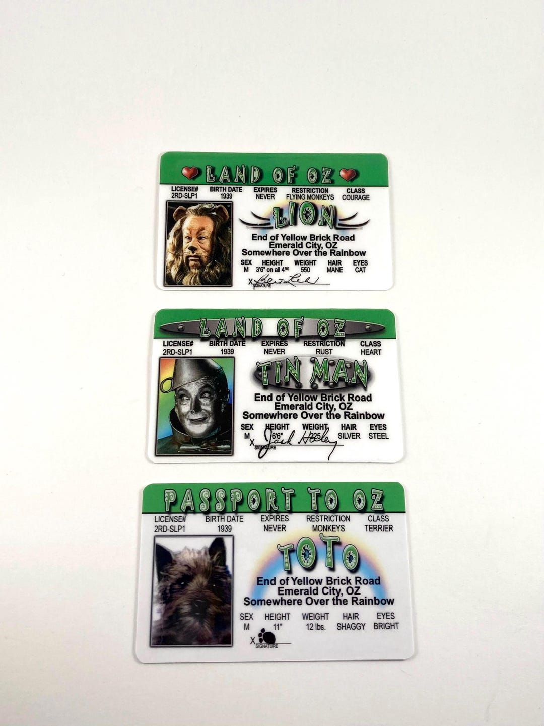 Wizard of OZ Land of Oz 3 ID Cards Toto, Tin Man and Lion - Etsy