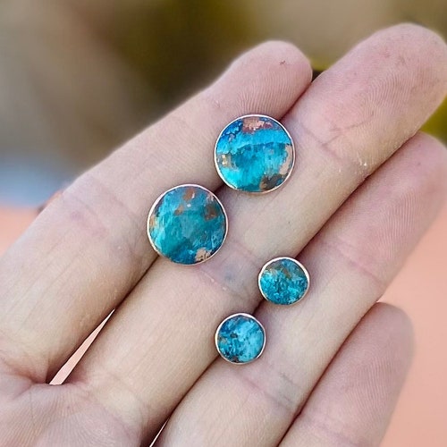 Copper Patina Stud Earrings Colorful Metal Stud Earrings - Etsy