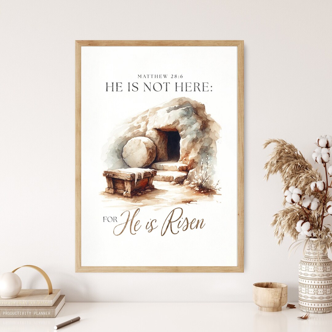 He is Risen Matthew 28:6 Canvas Wall Art Framed Poster Modern Bible ...