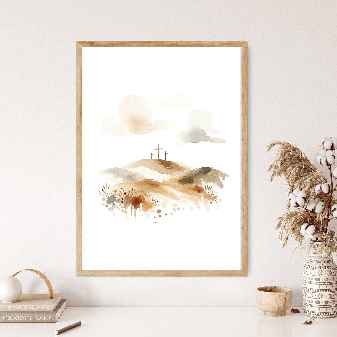 Three Crosses Minimal Modern Boho Christian Wall Art Poster Print ...