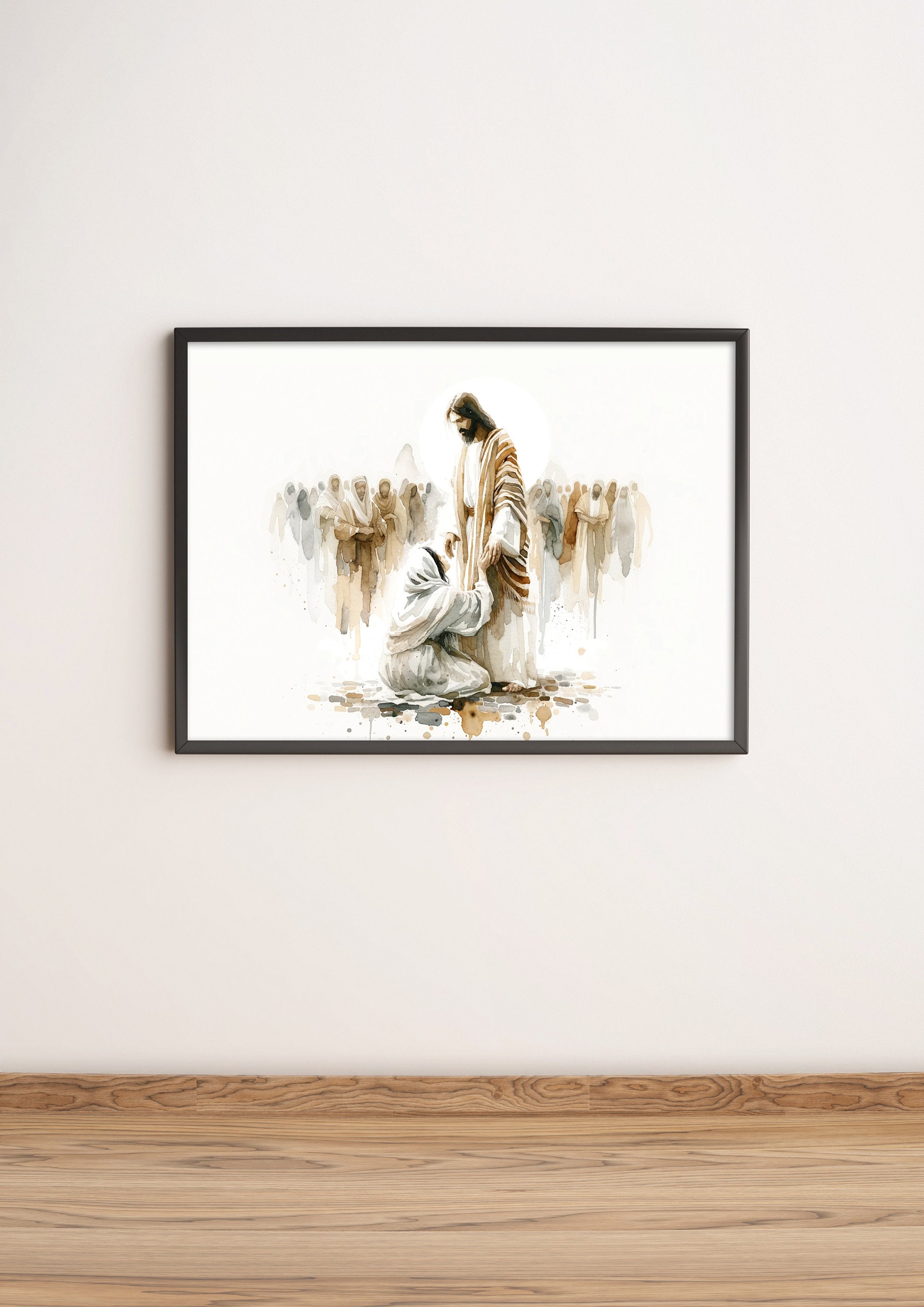 Jesus Heals the Bleeding Woman Canvas Wall Art Poster Holy Bible ...