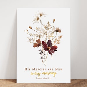 Lamentations 3:23 Floral Bible Quote Canvas Wall Art Poster Modern ...