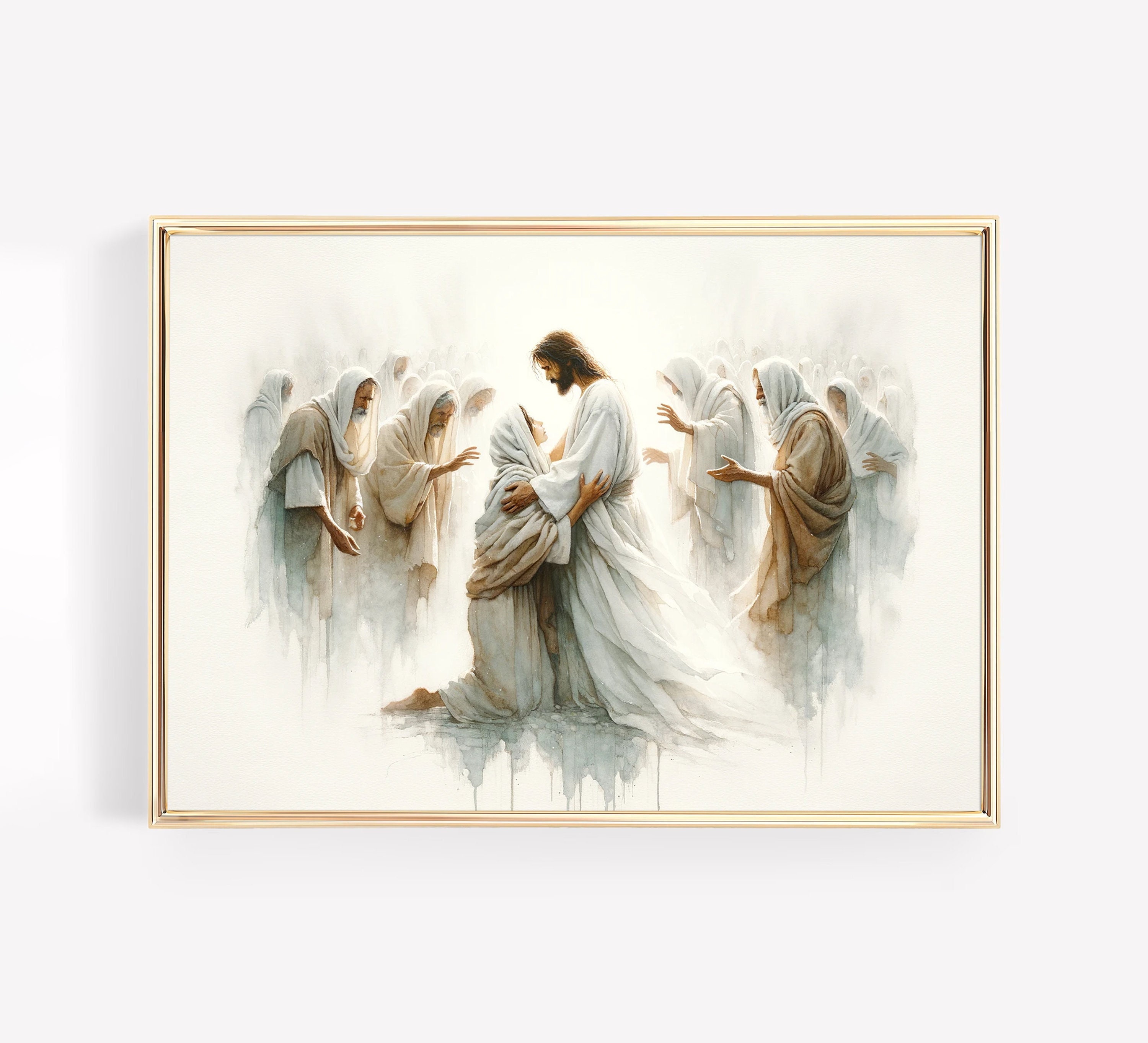 Jesus Heals the Bleeding Woman Canvas Wall Art Poster Holy Bible ...