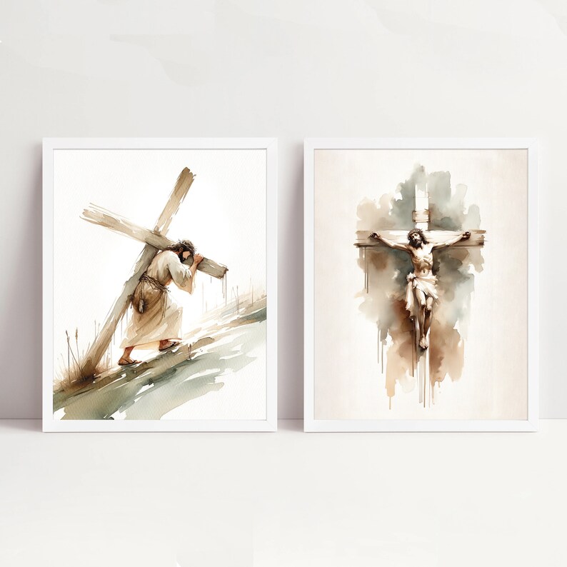 Crucifixion of Jesus Bible Scene Set of 2 Modern Scripture Canvas Wall ...