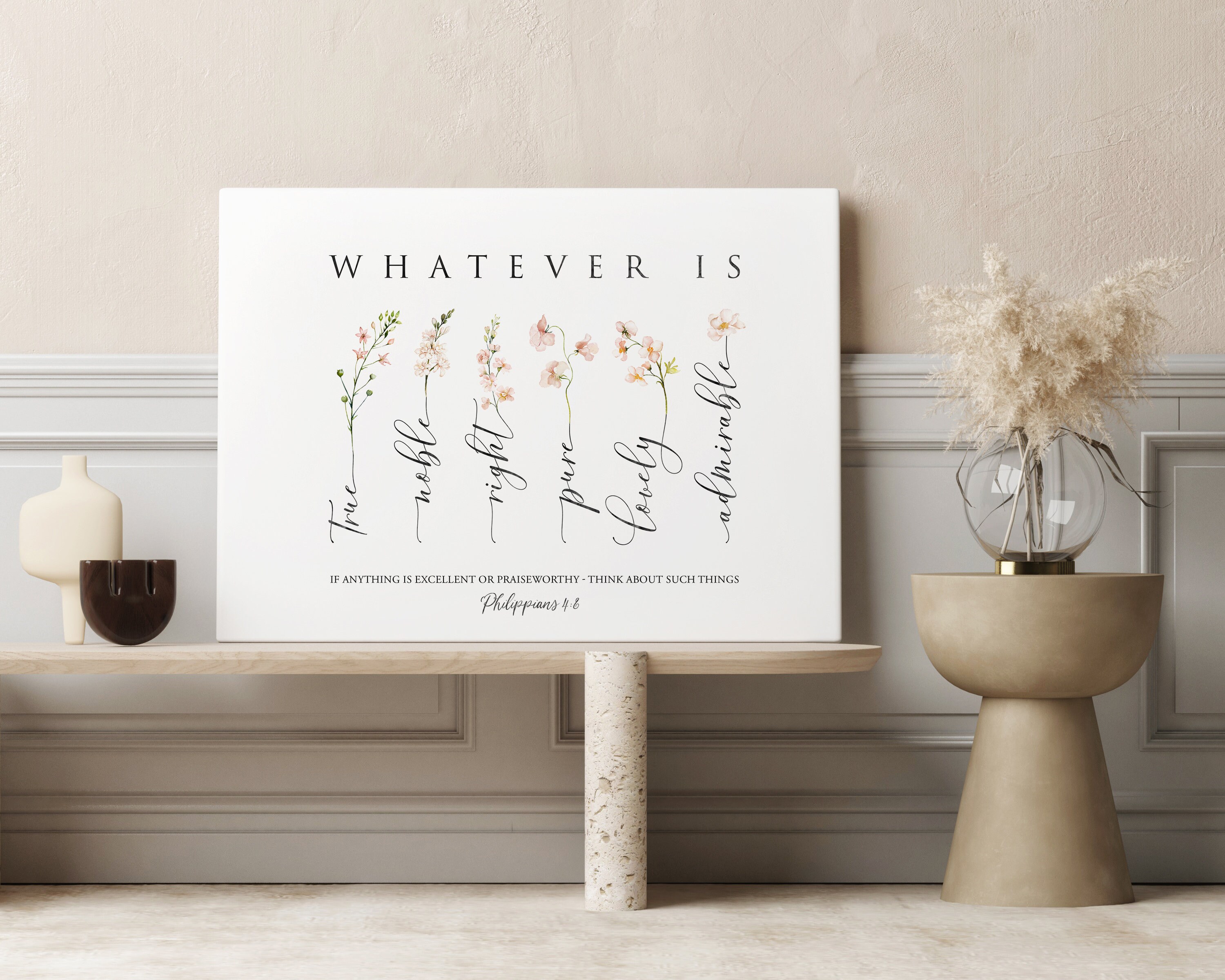 Philippians 4:8 Whatever is True Bible Quote Canvas Wall Art Poster ...