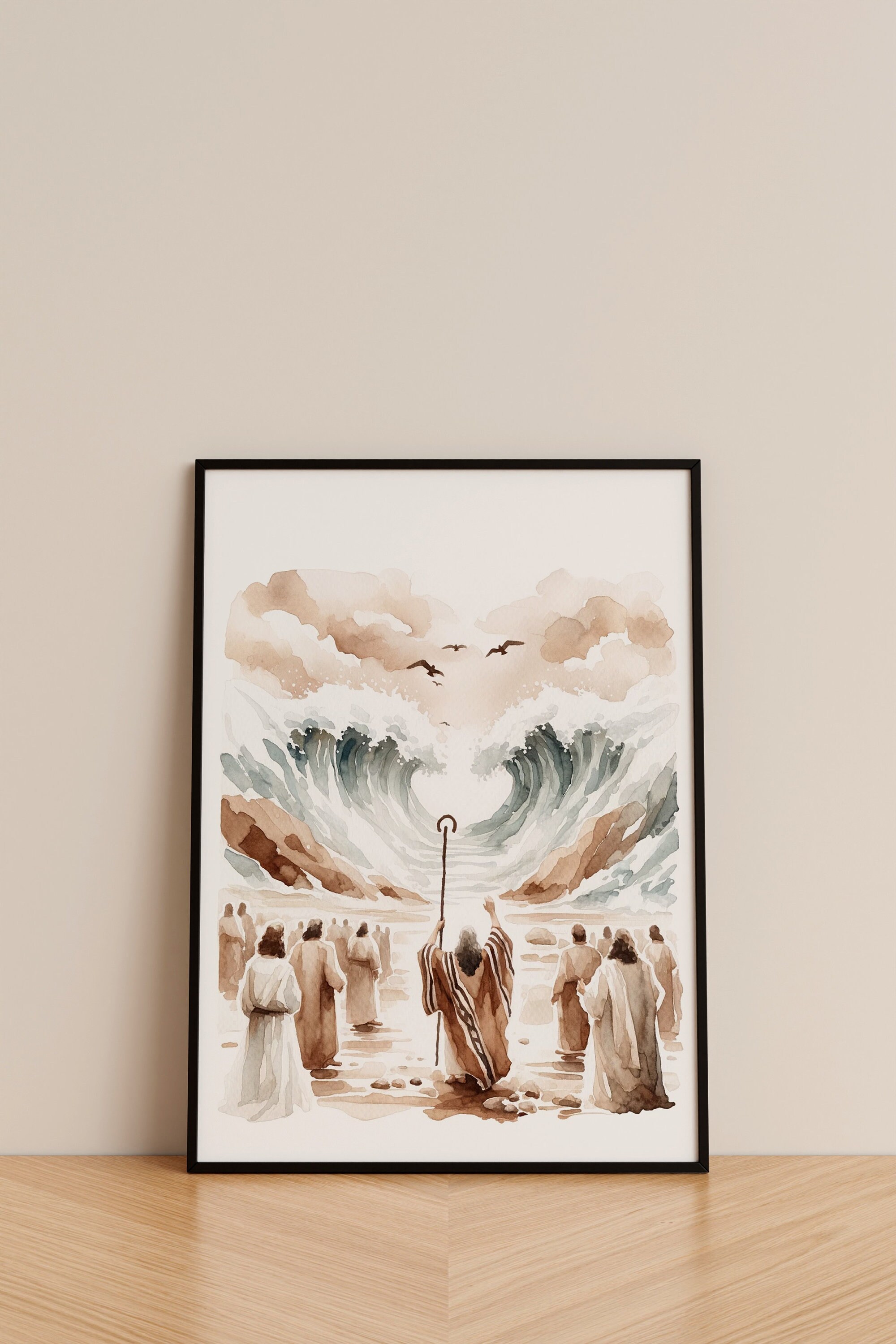 Moses Parting Crossing Red Sea Canvas Wall Art Poster Holy Modern Bible ...