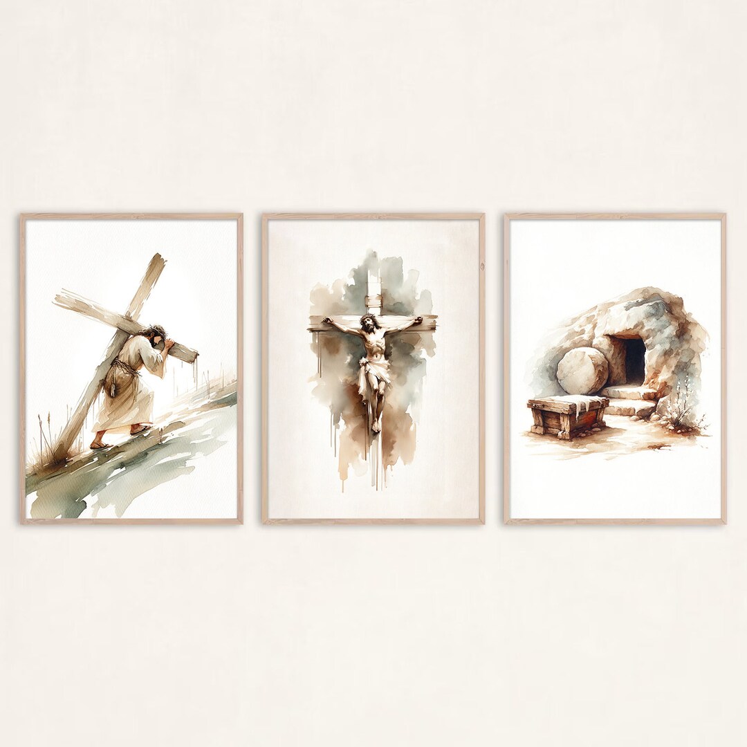 Crucifixion Jesus Christ Bible Scene Set of 3 Modern Scripture Canvas ...