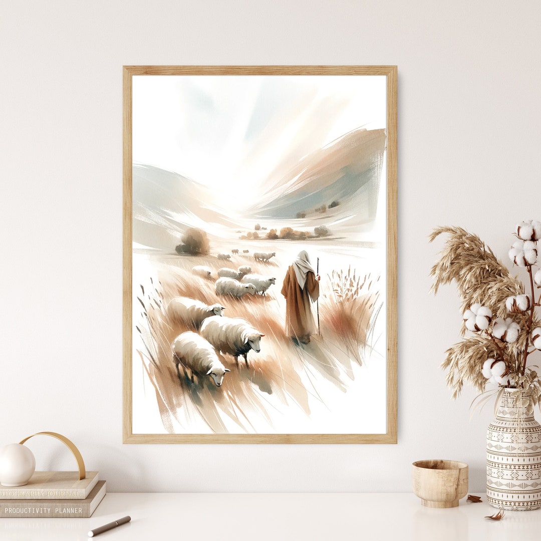 Lord Jesus My Shepherd Watercolor Wall Art Poster Bible Scene Modern ...