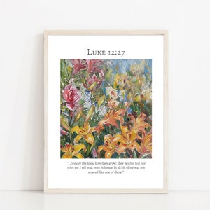 Luke 12:27 Floral Bible Quote Canvas Wall Art Poster Modern Farm ...