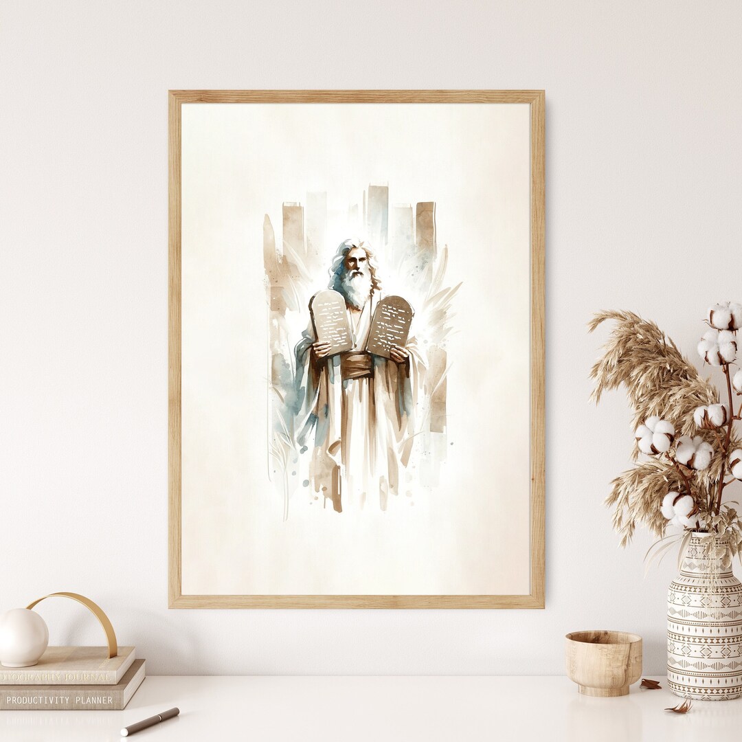 Moses Ten Commandments Tablets Canvas Wall Art Poster Holy Modern Bible ...
