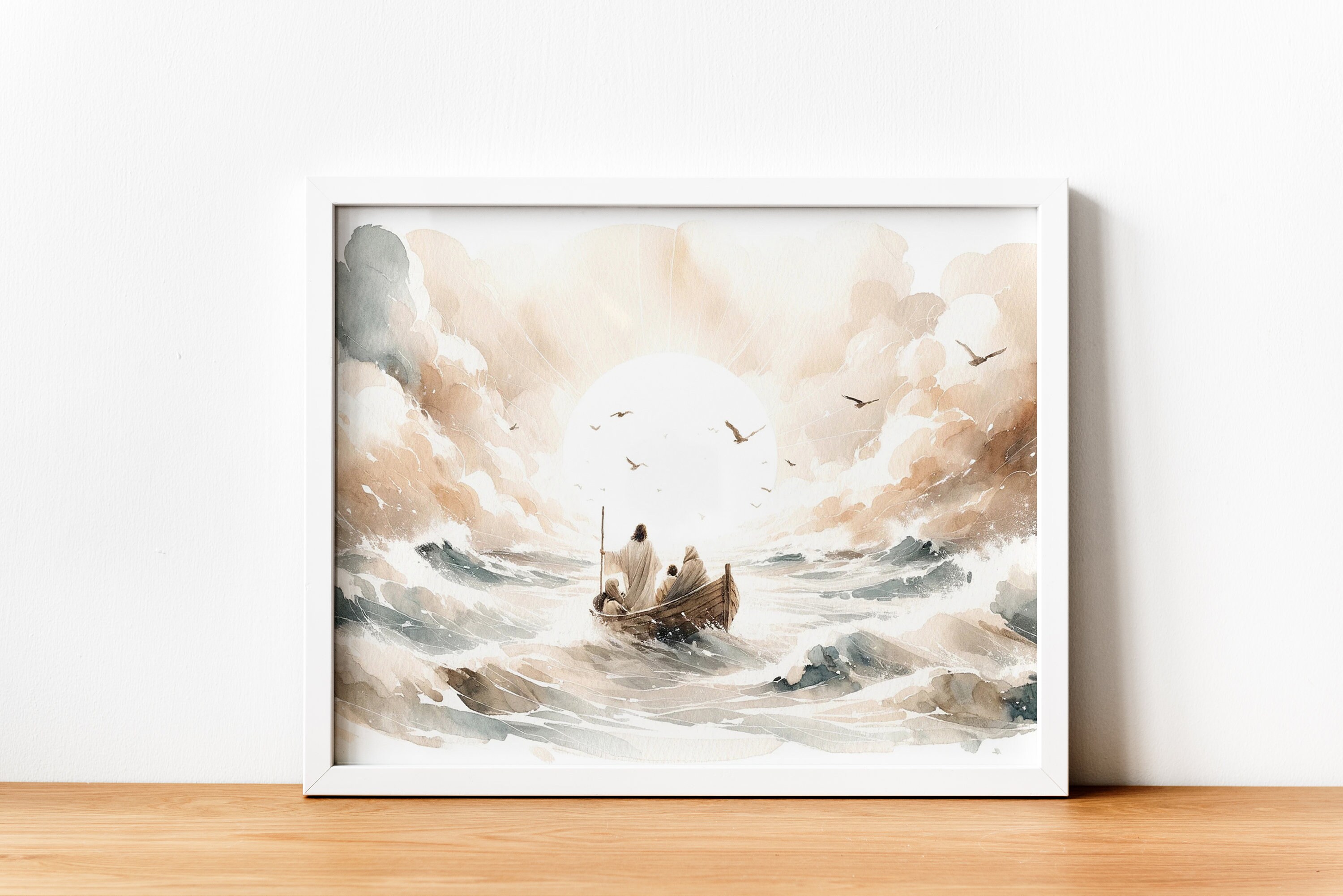 Jesus Calms the Storm Canvas Wall Art Hush Be Still Poster Watercolor ...