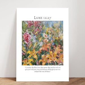 Luke 12:27 Floral Bible Quote Canvas Wall Art Poster Modern Farm ...