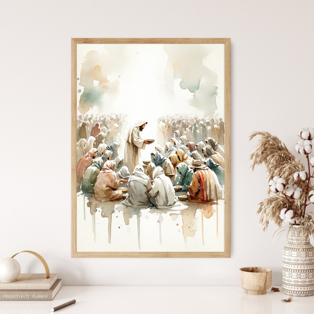 Jesus Feeds 5000 People Canvas Wall Art Poster Holy Bible Art Birthday ...