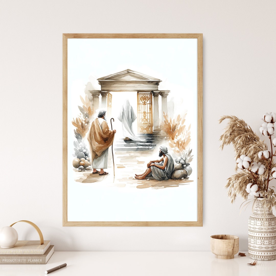 Parable of Rich Man & Lazarus Canvas Wall Art Poster Holy Modern Bible Verse Art Gift Watercolor ...