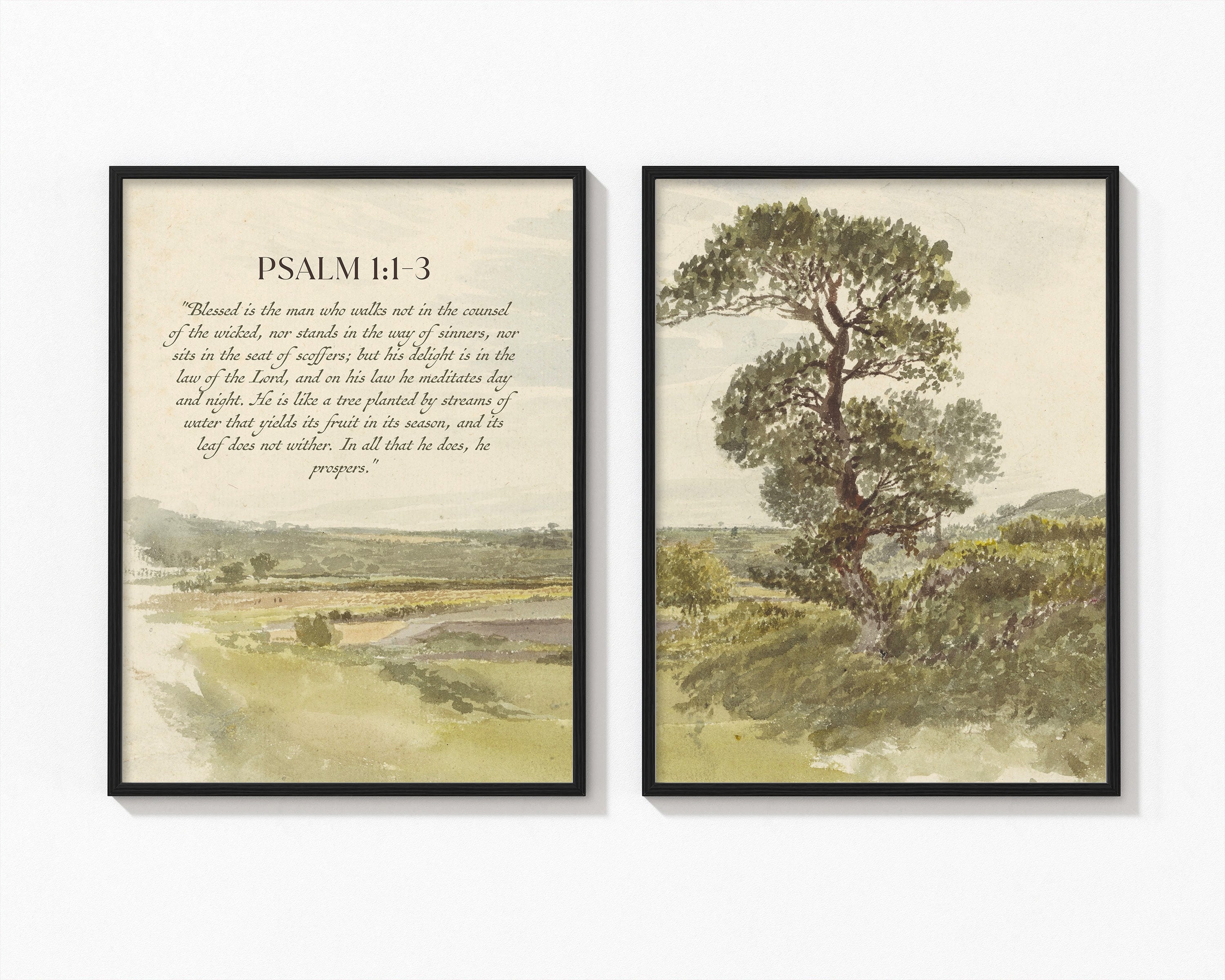 Psalm 1:1-3 Set of 2 Modern Scripture Bible Verse Canvas Wall Art ...