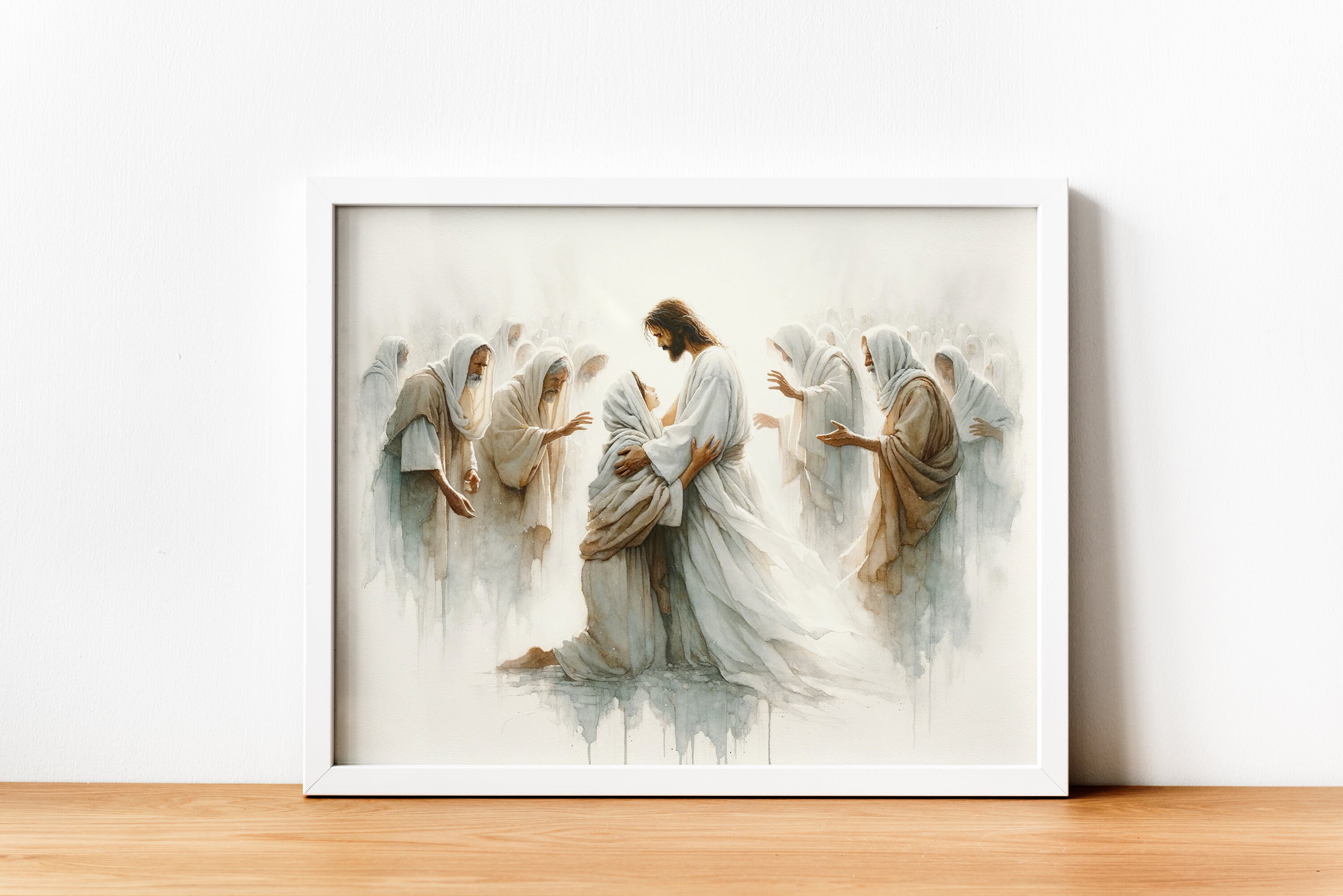 Jesus Heals the Bleeding Woman Canvas Wall Art Poster Holy Bible ...