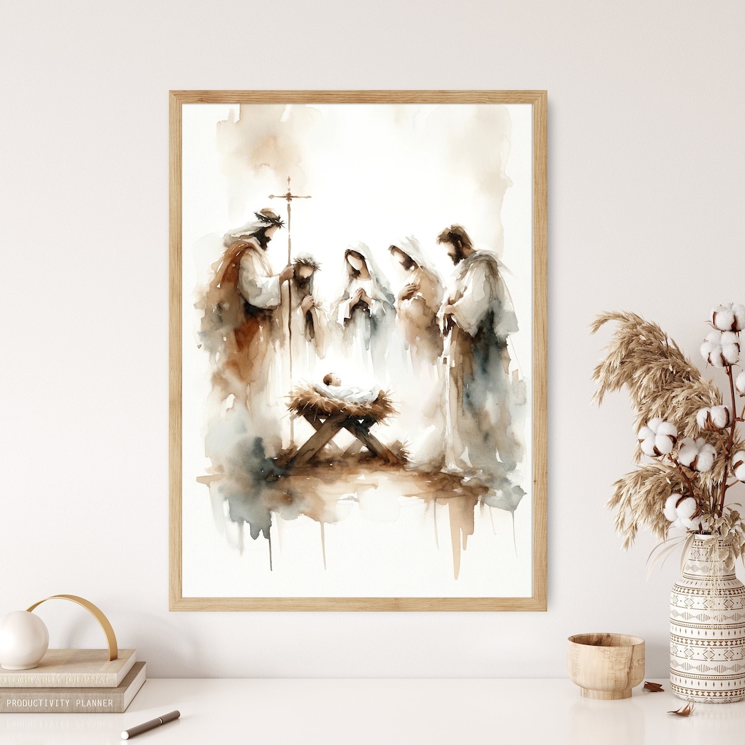 Nativity Scene Print Canvas Wall Art Poster Holy Modern Bible Art ...