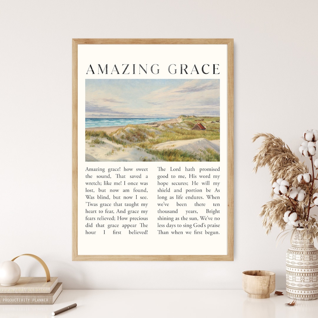 Amazing Grace Lyrics Hymn Print Canvas Poster Modern Minimalist Vintage ...