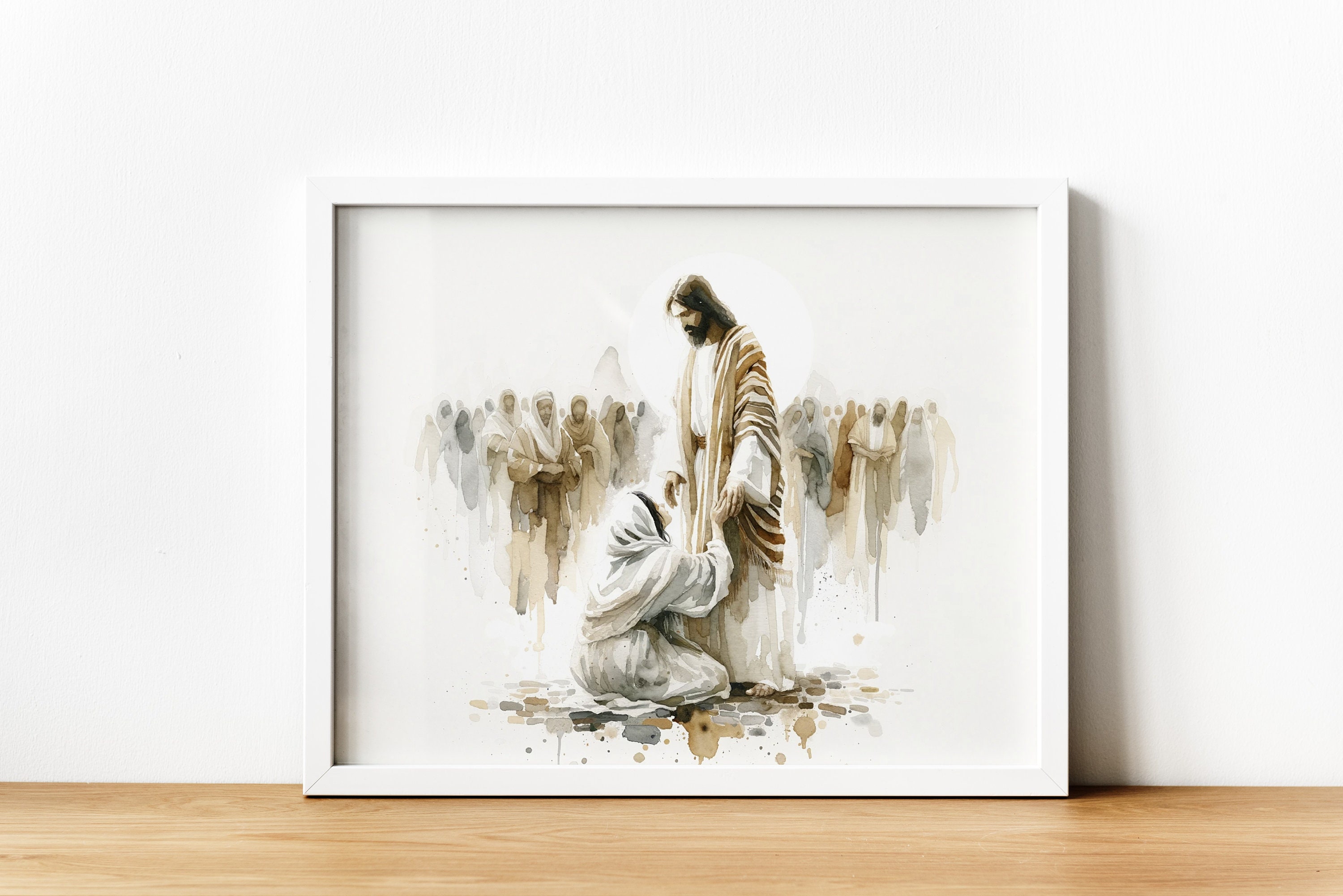 Jesus Heals the Bleeding Woman Canvas Wall Art Poster Holy Bible ...