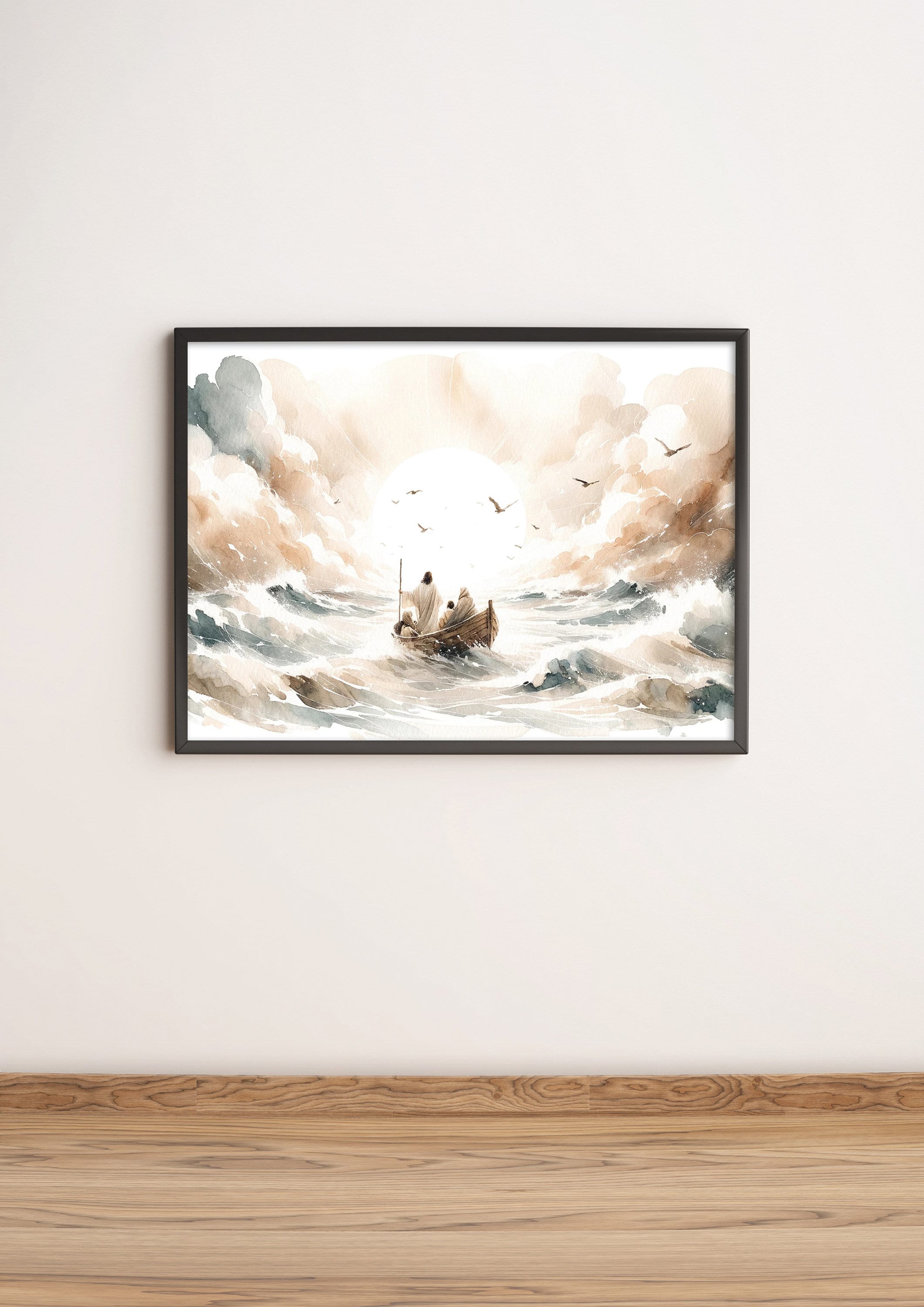 Jesus Calms the Storm Canvas Wall Art Hush Be Still Poster Watercolor ...