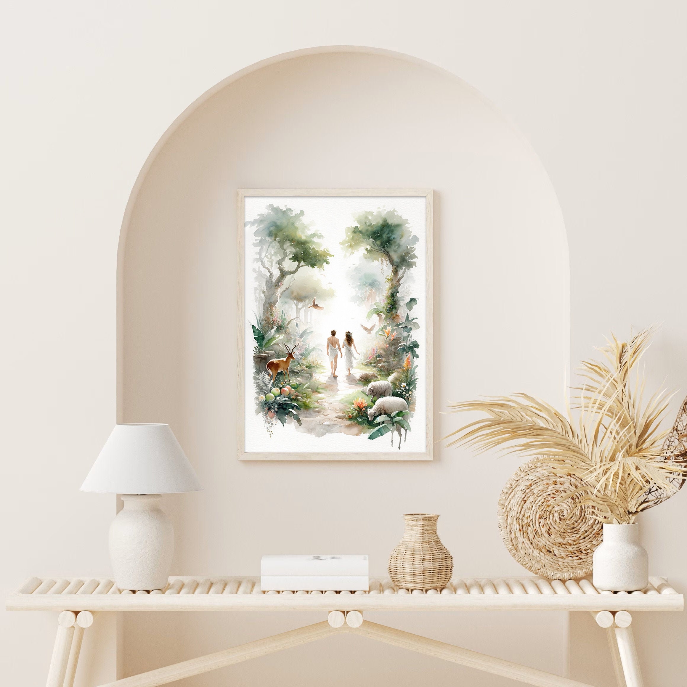 Adam and Eve Art Paradise Holy Garden of Eden Poster Print Home Decor ...