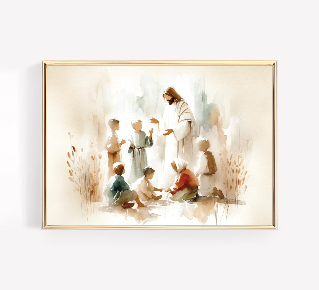 Jesus With Children Print Canvas Wall Art Poster Holy Modern Bible ...